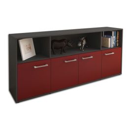 Stil.Zeit Sideboard Enrica | Korpus Anthrazit | Bordeaux mit Griffen (180x79x35cm)