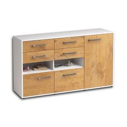 Stil.Zeit Sideboard Domi | Korpus Weiß | Eiche mit Griffen (136x79x35cm)