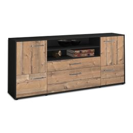 Stil.Zeit Sideboard Eluana | Korpus Anthrazit | Pinie mit Griffen (180x79x35cm)