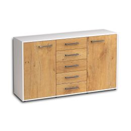 Stil.Zeit Sideboard Dorelly | Korpus Weiß | Eiche mit Griffen (136x79x35cm)