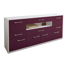 Stil.Zeit Sideboard Emerelda | Korpus Weiß | Lila mit Griffen (180x79x35cm)