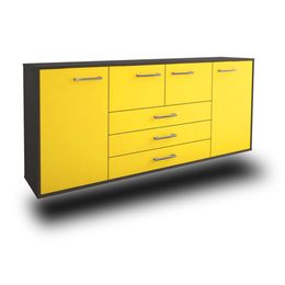 Stil.Zeit Sideboard Metairie | Korpus Anthrazit | Gelb hängend mit Griffen (180x79x35cm)