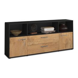 Stil.Zeit Sideboard Enza | Korpus Anthrazit | Eiche mit Griffen (180x79x35cm)