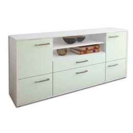 Stil.Zeit Sideboard Eluana | Korpus Weiß | Mint mit Griffen (180x79x35cm)