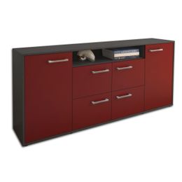 Stil.Zeit Sideboard Ephenia | Korpus Anthrazit | Bordeaux mit Griffen (180x79x35cm)