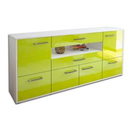 Stil.Zeit Sideboard Emely | Korpus Weiß | Gruen mit Griffen (180x79x35cm)