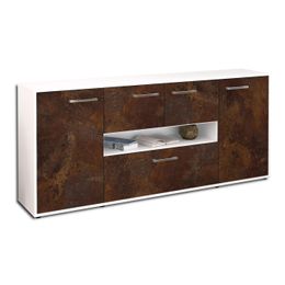 Stil.Zeit Sideboard Elisabetta | Korpus Weiß | Rost mit Griffen (180x79x35cm)