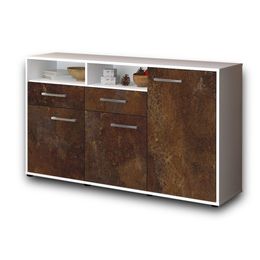 Stil.Zeit Sideboard Editta | Korpus Weiß | Rost mit Griffen (136x79x35cm)