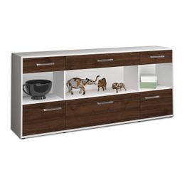 Stil.Zeit Sideboard Fabiana | Korpus Weiß | Walnuss mit Griffen (180x79x35cm)