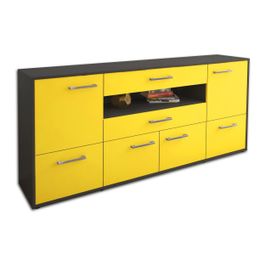 Stil.Zeit Sideboard Emely | Korpus Anthrazit | Gelb mit Griffen (180x79x35cm)