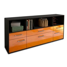 Stil.Zeit Sideboard Estella | Korpus Anthrazit | Orange mit Griffen (180x79x35cm)