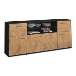 Stil.Zeit Sideboard Ermelina | Korpus Anthrazit | Eiche mit Griffen (180x79x35cm)