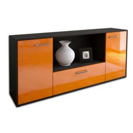 Stil.Zeit Sideboard Ella | Korpus Anthrazit | Orange mit Griffen (180x79x35cm)