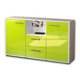 Stil.Zeit Sideboard Donika | Korpus Weiß | Gruen mit Griffen (136x79x35cm)