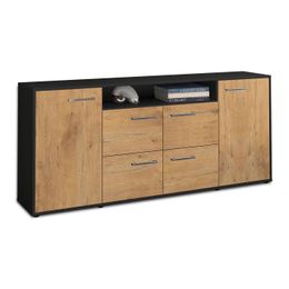 Stil.Zeit Sideboard Ephenia | Korpus Anthrazit | Eiche mit Griffen (180x79x35cm)