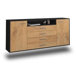 Stil.Zeit Sideboard New Haven | Korpus Anthrazit | Eiche hängend mit Griffen (180x79x35cm)