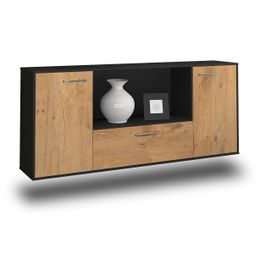 Stil.Zeit Sideboard Fort Collins | Korpus Anthrazit | Eiche hängend mit Griffen (180x79x35cm)