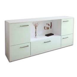 Stil.Zeit Sideboard Elvezia | Korpus Weiß | Mint mit Griffen (180x79x35cm)