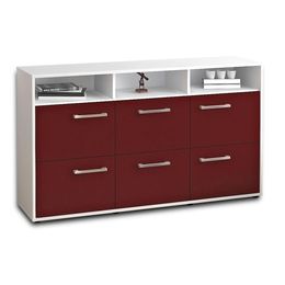 Stil.Zeit Sideboard Dilara | Korpus Weiß | Bordeaux mit Griffen (136x79x35cm)