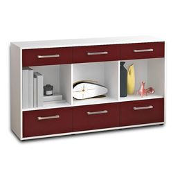 Stil.Zeit Sideboard Efisia | Korpus Weiß | Bordeaux mit Griffen (136x79x35cm)