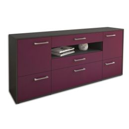 Stil.Zeit Sideboard Elvira | Korpus Anthrazit | Lila mit Griffen (180x79x35cm)