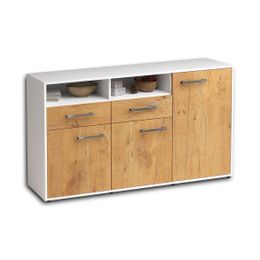 Stil.Zeit Sideboard Editta | Korpus Weiß | Eiche mit Griffen (136x79x35cm)