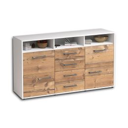 Stil.Zeit Sideboard Donabella | Korpus Weiß | Pinie mit Griffen (136x79x35cm)