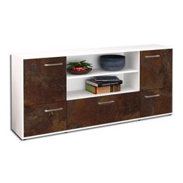 Stil.Zeit Sideboard Emanuela | Korpus Weiß | Rost mit Griffen (180x79x35cm)