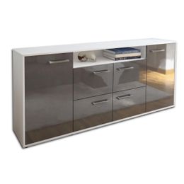 Stil.Zeit Sideboard Ephenia | Korpus Weiß | Grau mit Griffen (180x79x35cm)