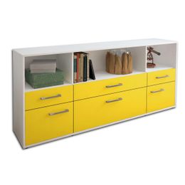 Stil.Zeit Sideboard Evelina | Korpus Weiß | Gelb mit Griffen (180x79x35cm)