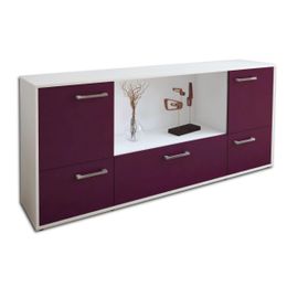 Stil.Zeit Sideboard Elvezia | Korpus Weiß | Lila mit Griffen (180x79x35cm)