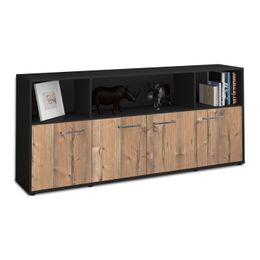 Stil.Zeit Sideboard Enrica | Korpus Anthrazit | Pinie mit Griffen (180x79x35cm)