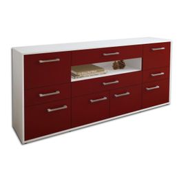 Stil.Zeit Sideboard Emerelda | Korpus Weiß | Bordeaux mit Griffen (180x79x35cm)