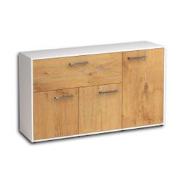 Stil.Zeit Sideboard Edera | Korpus Weiß | Eiche mit Griffen (136x79x35cm)