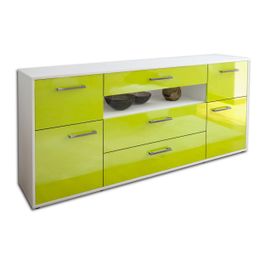 Stil.Zeit Sideboard Emma | Korpus Weiß | Gruen mit Griffen (180x79x35cm)