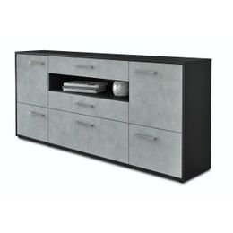 Stil.Zeit Sideboard Elvira | Korpus Anthrazit | Beton mit Griffen (180x79x35cm)