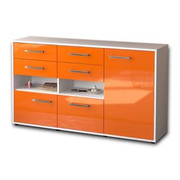 Stil.Zeit Sideboard Domi | Korpus Weiß | Orange mit Griffen (136x79x35cm)