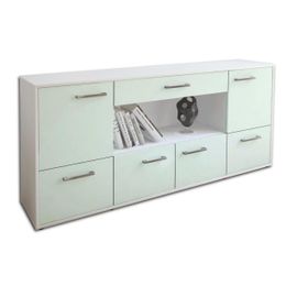 Stil.Zeit Sideboard ELSA | Korpus Weiß | Mint mit Griffen (180x79x35cm)