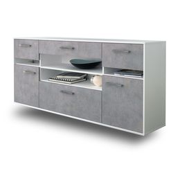 Stil.Zeit Sideboard Miramar | Korpus Weiß | Beton hängend mit Griffen (180x79x35cm)