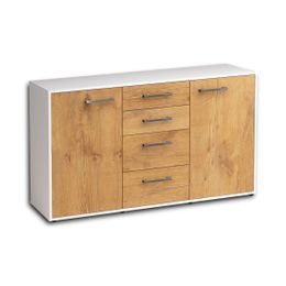 Stil.Zeit Sideboard Donna | Korpus Weiß | Eiche mit Griffen (136x79x35cm)