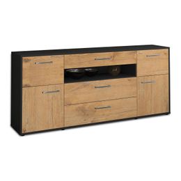 Stil.Zeit Sideboard Emma | Korpus Anthrazit | Eiche mit Griffen (180x79x35cm)