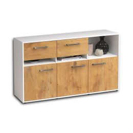 Stil.Zeit Sideboard Dorotea | Korpus Weiß | Eiche mit Griffen (136x79x35cm)