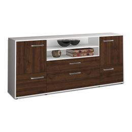 Stil.Zeit Sideboard Eluana | Korpus Weiß | Walnuss mit Griffen (180x79x35cm)