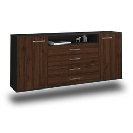 Stil.Zeit Sideboard New Haven | Korpus Anthrazit | Walnuss hängend mit Griffen (180x79x35cm)