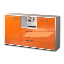 Stil.Zeit Sideboard Donika | Korpus Weiß | Orange mit Griffen (136x79x35cm)