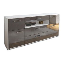 Stil.Zeit Sideboard Emma | Korpus Weiß | Grau mit Griffen (180x79x35cm)