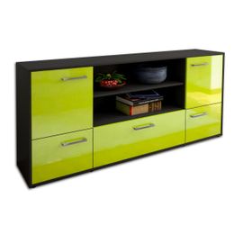 Stil.Zeit Sideboard Emanuela | Korpus Anthrazit | Gruen mit Griffen (180x79x35cm)