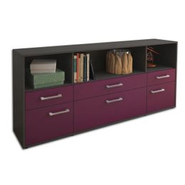 Stil.Zeit Sideboard Estella | Korpus Anthrazit | Lila mit Griffen (180x79x35cm)