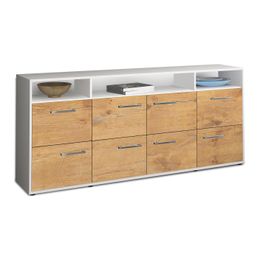 Stil.Zeit Sideboard Evita | Korpus Weiß | Eiche mit Griffen (180x79x35cm)