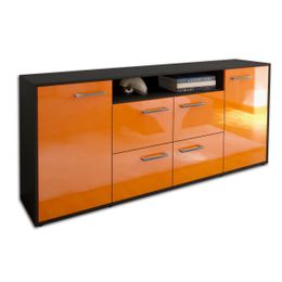 Stil.Zeit Sideboard Ephenia | Korpus Anthrazit | Orange mit Griffen (180x79x35cm)